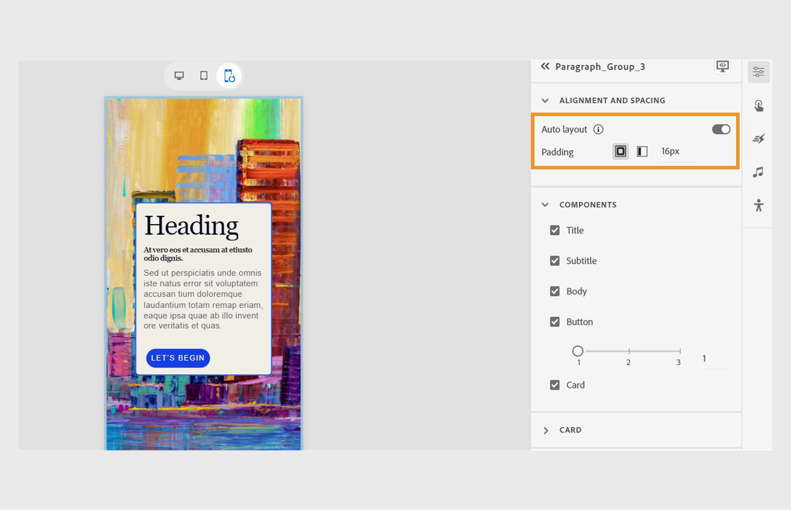 Add padding to content blocks and components in Adobe Captivate